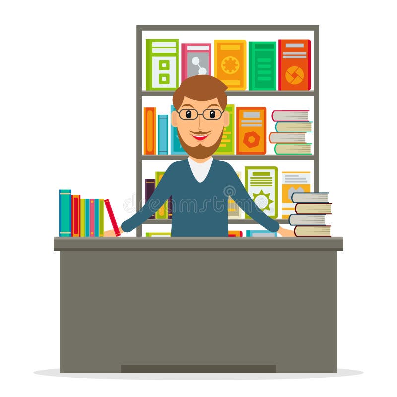 Librero O Bibliotecario En El Contador Ilustración del Vector ...