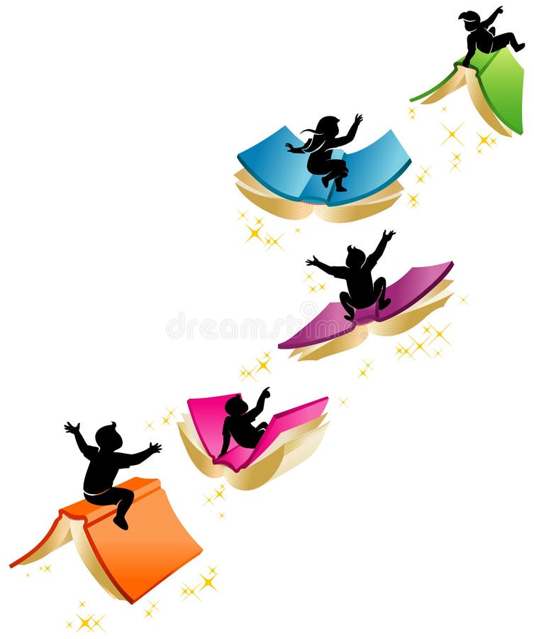 Bambini Che Volano Sui Libri Illustrazioni, Vettoriali E Clipart Stock ...