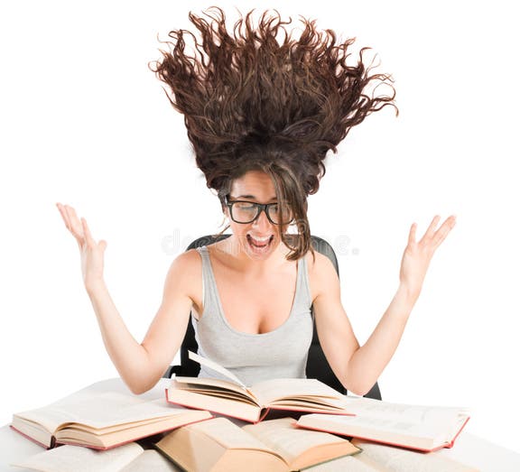 Libri di studio stressanti fotografia stock. Immagine di aula - 76867260