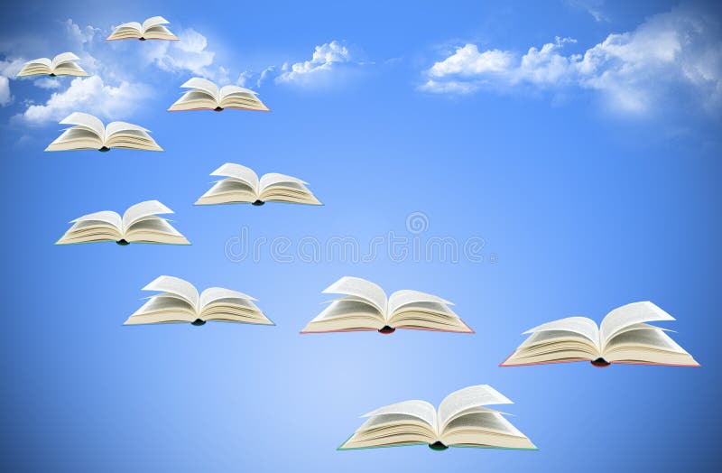Libri che volano nel cielo illustrazione di stock. Illustrazione di ...