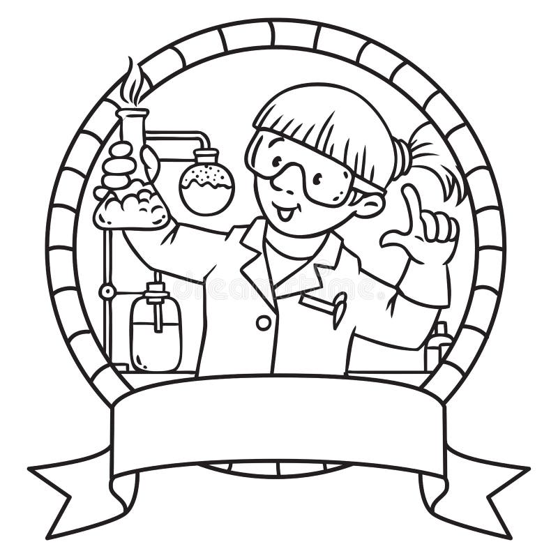 Libro De Colorear Del Químico Divertido Emblem Ilustración del Vector ...