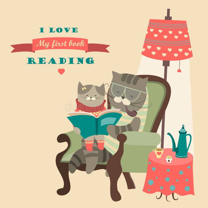 Gatos Enamorados Leyendo Un Libro Ilustración del Vector - Ilustración ...