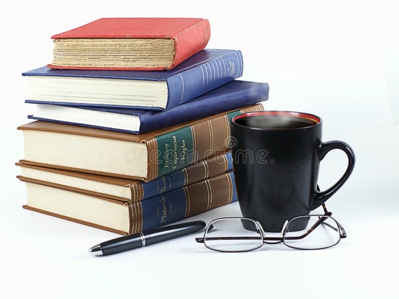 Libros con café foto de archivo. Imagen de taza, pluma - 2385224