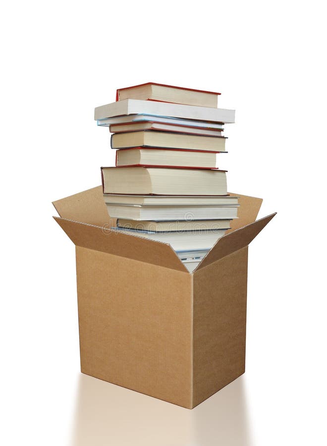 Caja de cartón y libros imagen de archivo. Imagen de primer - 26760635