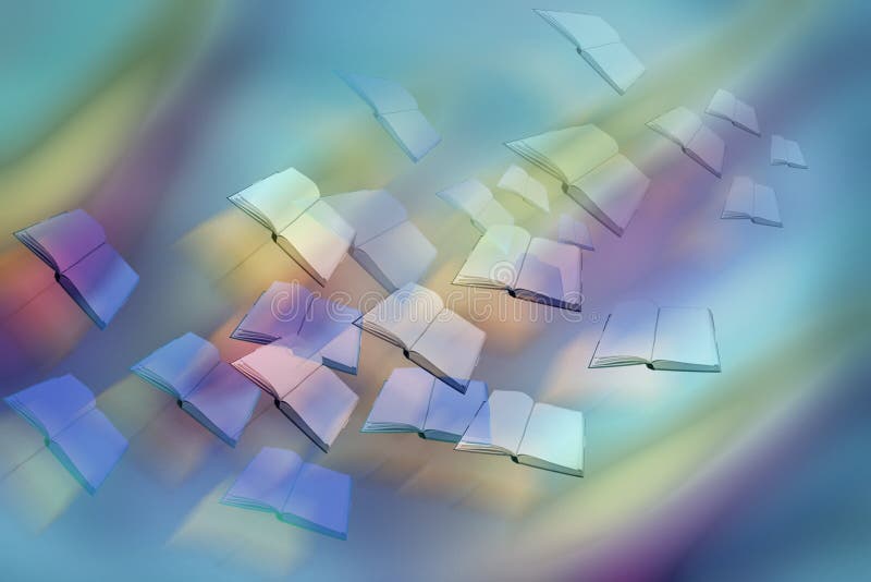 Libros Flotantes Que Cuelgan De Los Globos Surrealistas Imagen de ...