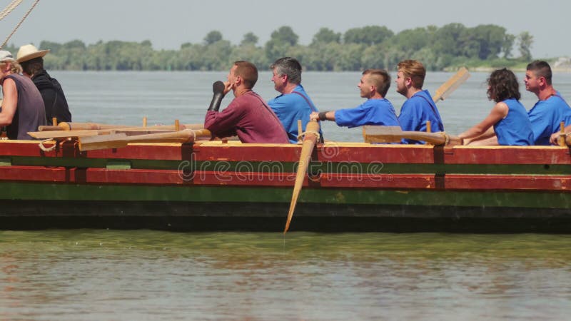 Liburna Roman Warship on the Danube River, Aerial View Stock Footage ...