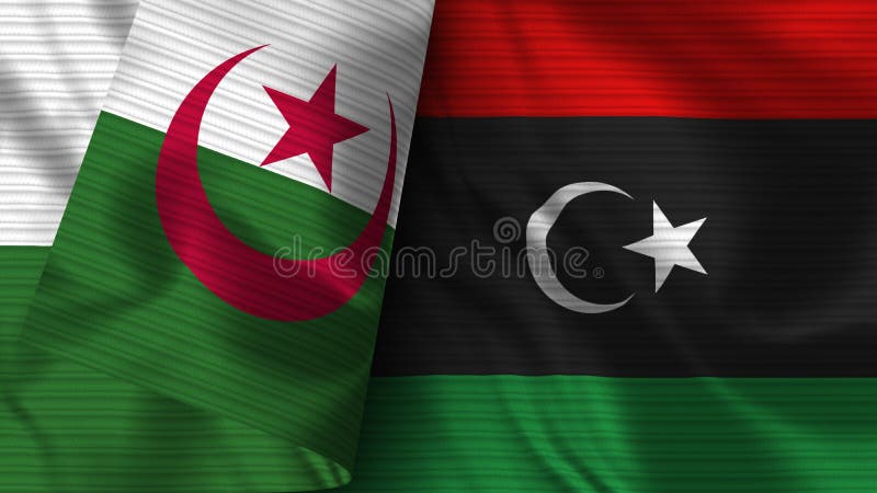 Libya and Algeria Realistic Flag â€“ Fabric Texture Illustration Stock ...