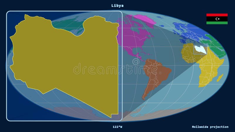 Libya - Continents. Mollweide, Left Stock Illustration - Illustration ...