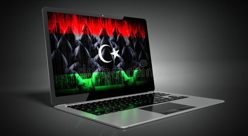 Libya - Country Flag and Hackers on Laptop Screen Stock Illustration ...