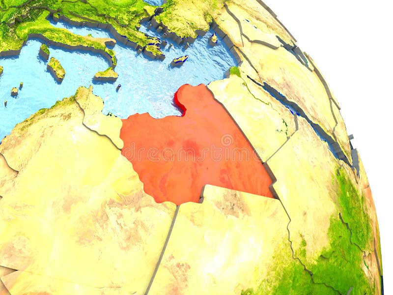 Libya on Earth in red stock illustration. Illustration of geography ...