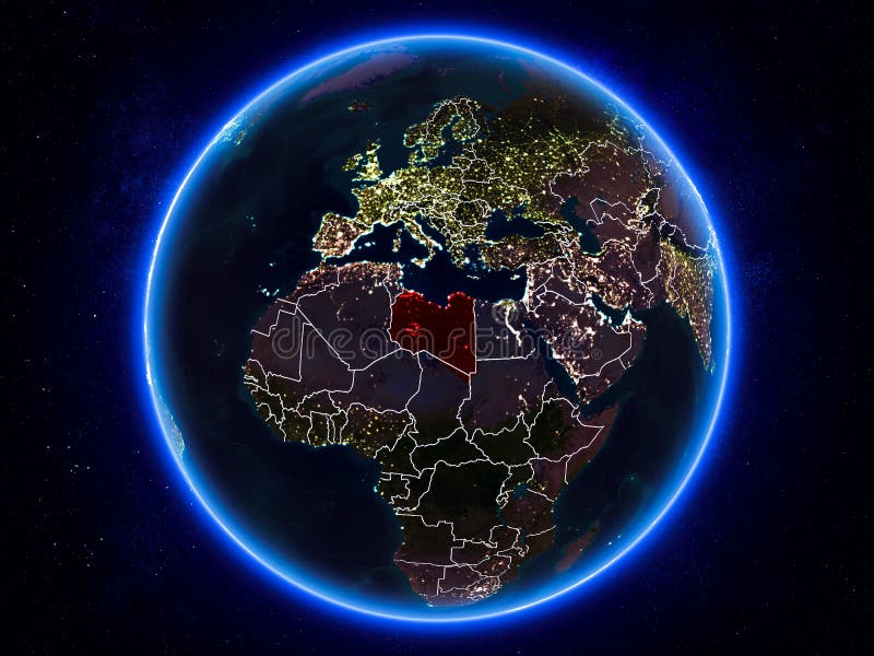 Libya on Earth from Space at Night Stock Illustration - Illustration of ...