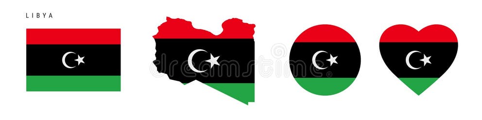 Libya Flag in Different Shapes Icon Set. Flat Vector Illustration Stock ...