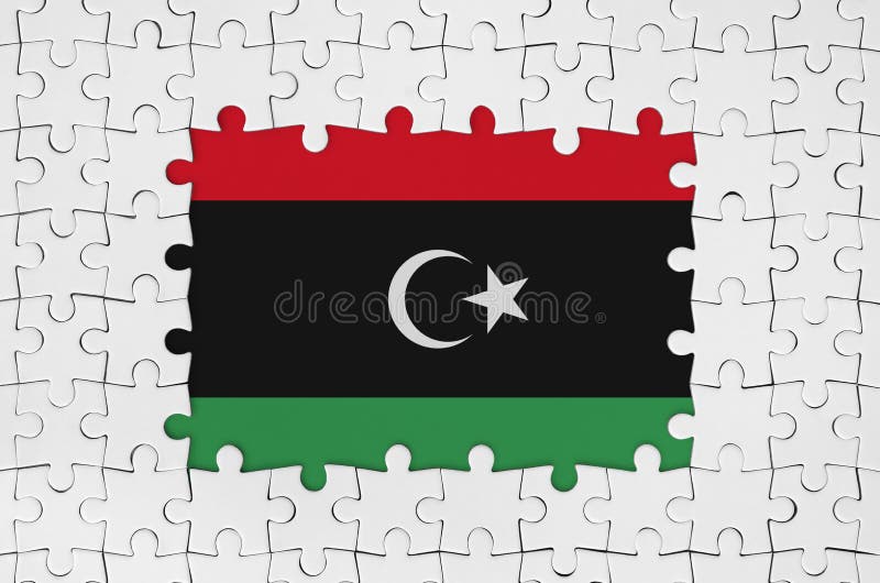 Libya Flag in Frame of White Puzzle Pieces with Missing Central Part ...