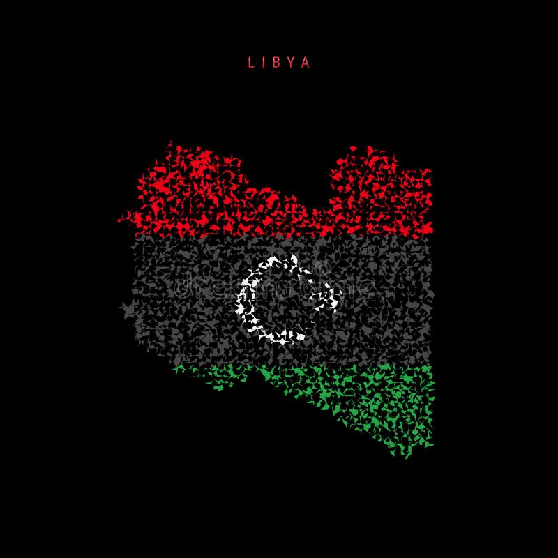 Libya Flag Map, Chaotic Particles Pattern in the Libyan Flag Colors ...