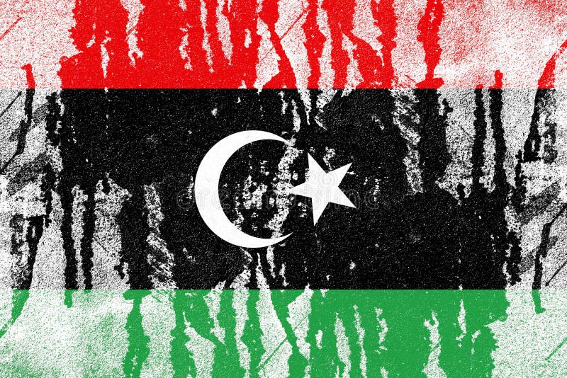 Libya Flag Painted on Old Distressed Concrete Wall Background Stock ...