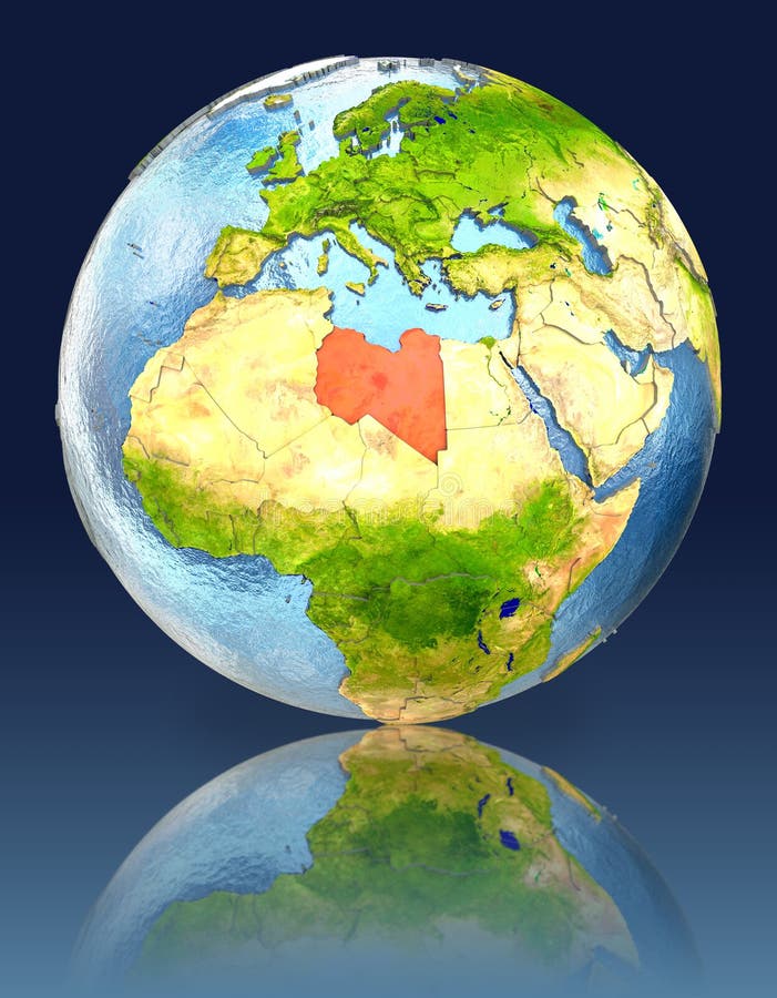 Libya in red on map stock illustration. Illustration of border - 124768610