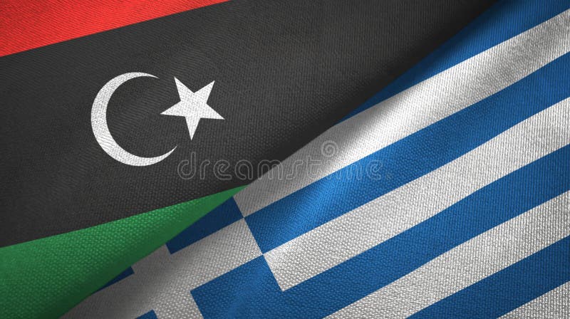 Libya and Greece Two Flags Textile Cloth, Fabric Texture Stock ...