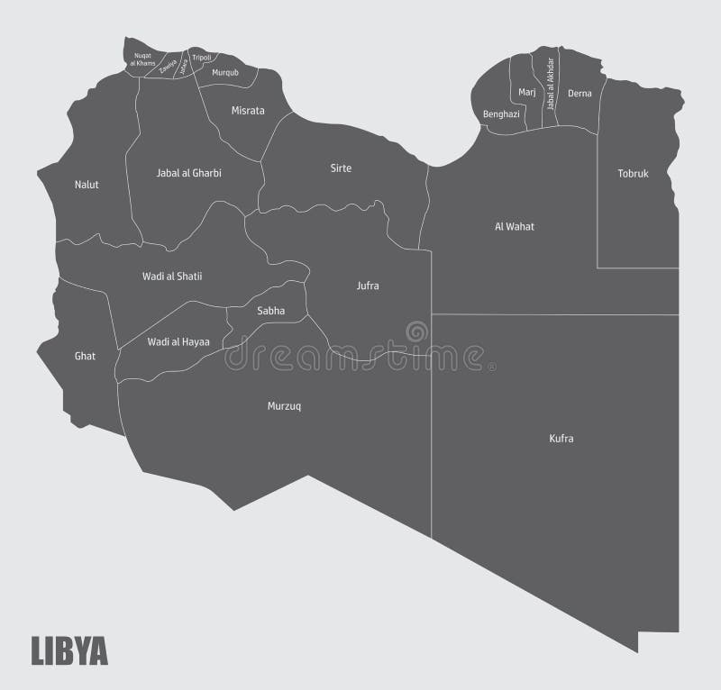 Libya administrative map stock vector. Illustration of names - 227754540