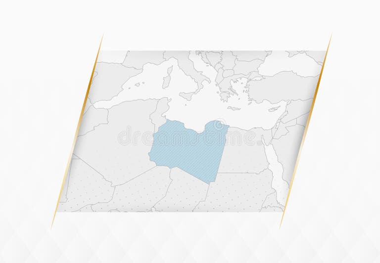 Libya Map in Blue with Gold Framed Accents. Modern Vector Map of Libya ...