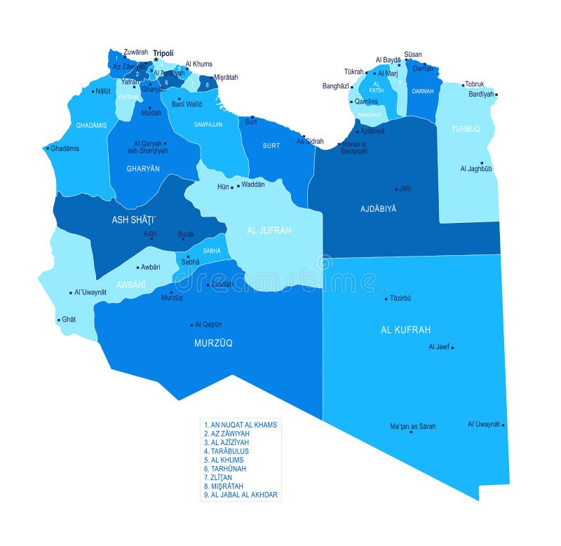 Libya Map. Cities, Regions. Vector Stock Illustration - Illustration of ...