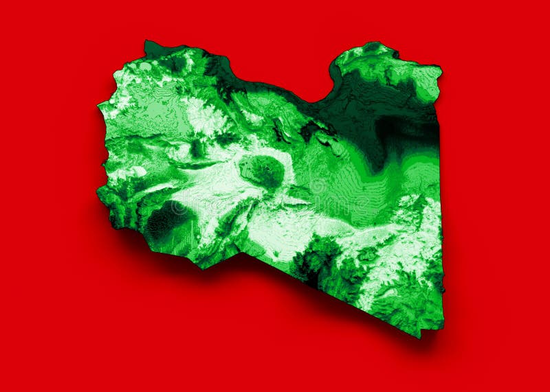 Libya Map with the Flag Colors Green and Red Shaded Relief Map 3d ...