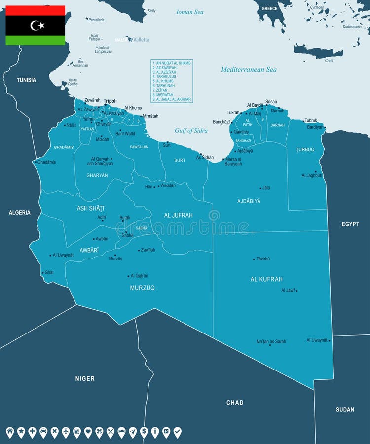 Libya - Map and Flag - Detailed Vector Illustration Stock Illustration ...