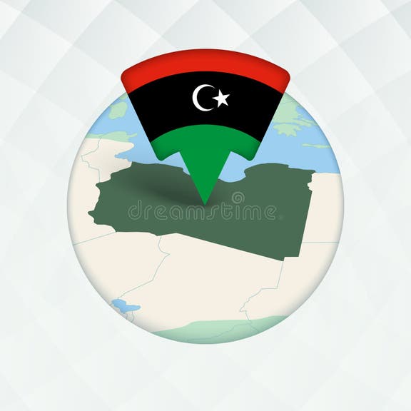 Libya Map Highlighted with Flag Marker Stock Vector - Illustration of ...