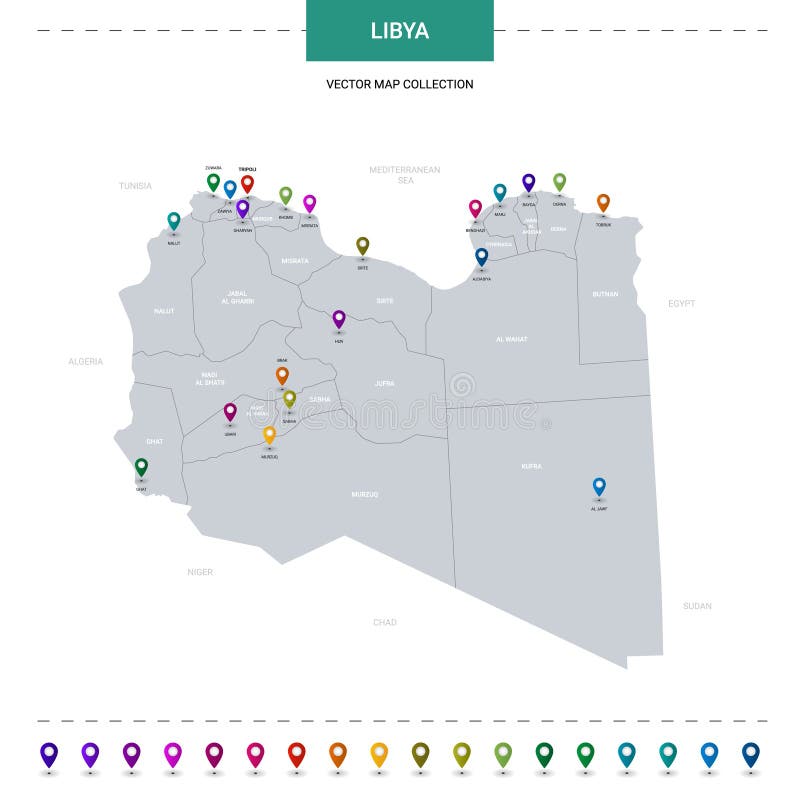 Vector Map of Libya. High Detailed Country Map with Division, Cities ...