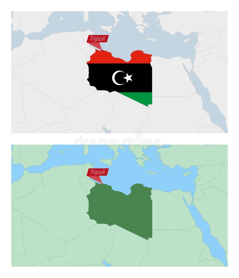 Libya Map with Pin of Country Capital. Two Types of Libya Map with ...