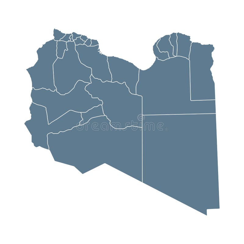 Libya Map - Vector Solid Contour and State Regions Stock Illustration ...