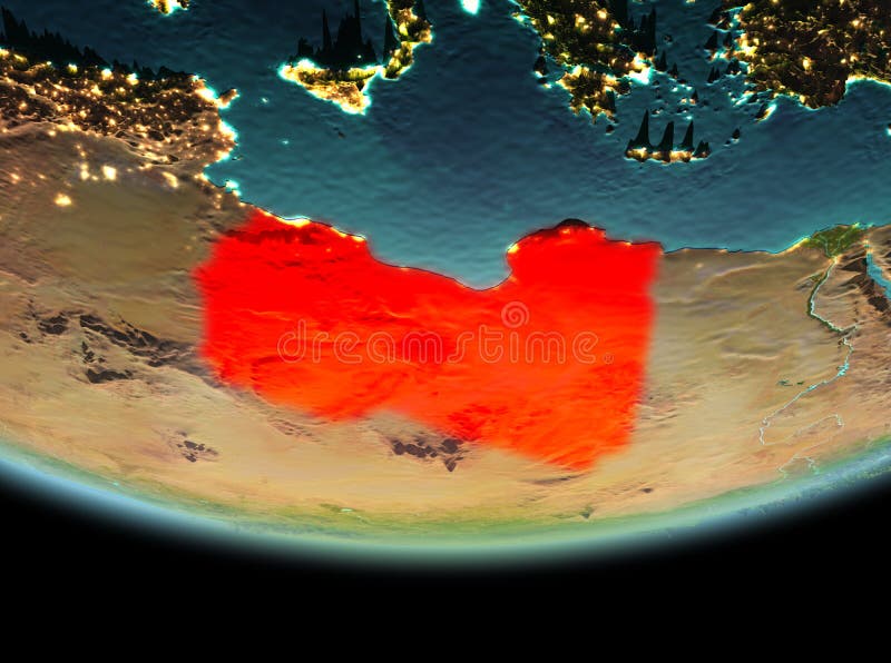 Libya at night on Earth stock illustration. Illustration of earth ...