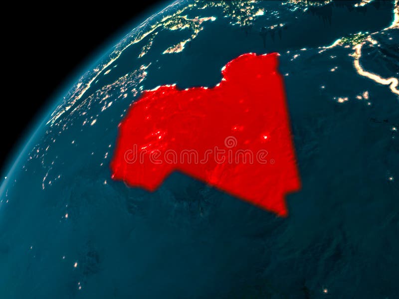 Libya at night on Earth stock illustration. Illustration of ...
