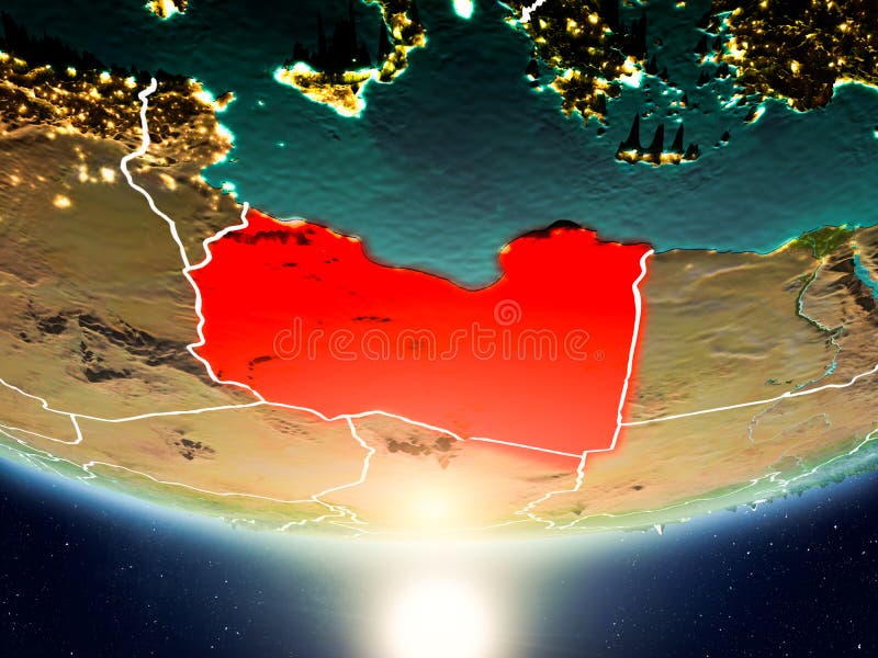 Libya with Sun on Planet Earth Stock Illustration - Illustration of ...