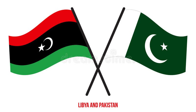 Libya and Pakistan Flags Crossed and Waving Flat Style. Official ...