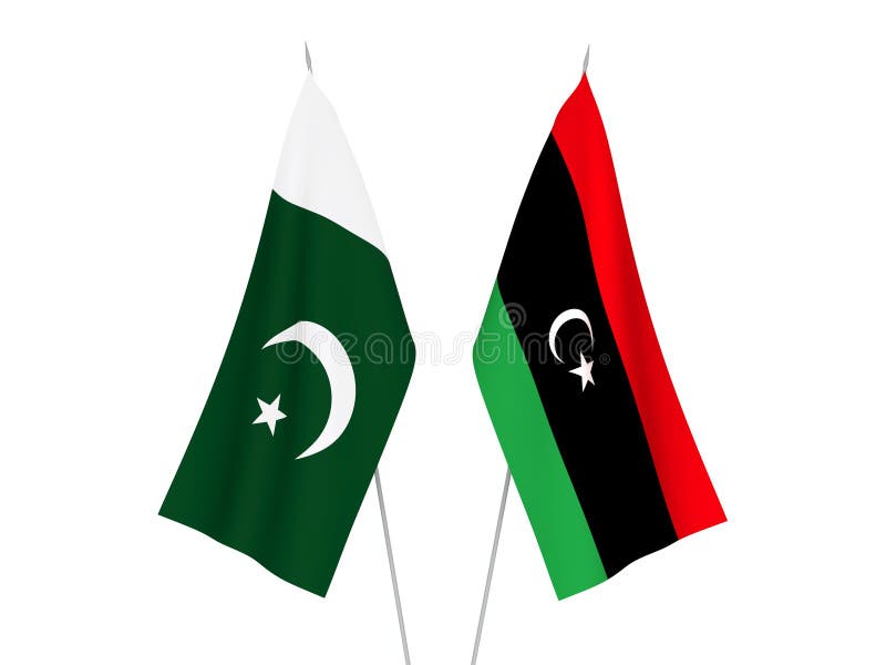 Libya and Pakistan Table Flags Isolated on White 3D Rendering Stock ...