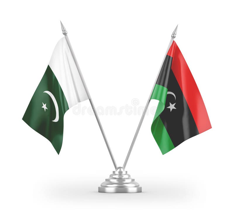 Libya and Pakistan Table Flags Isolated on White 3D Rendering Stock ...
