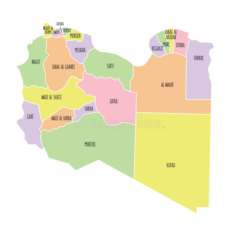 Libya Political Map with Region Names. Low Detailed Stock Vector ...