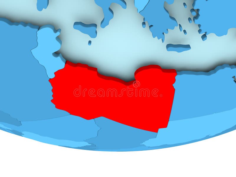Libya in red on blue map stock illustration. Illustration of symbol ...