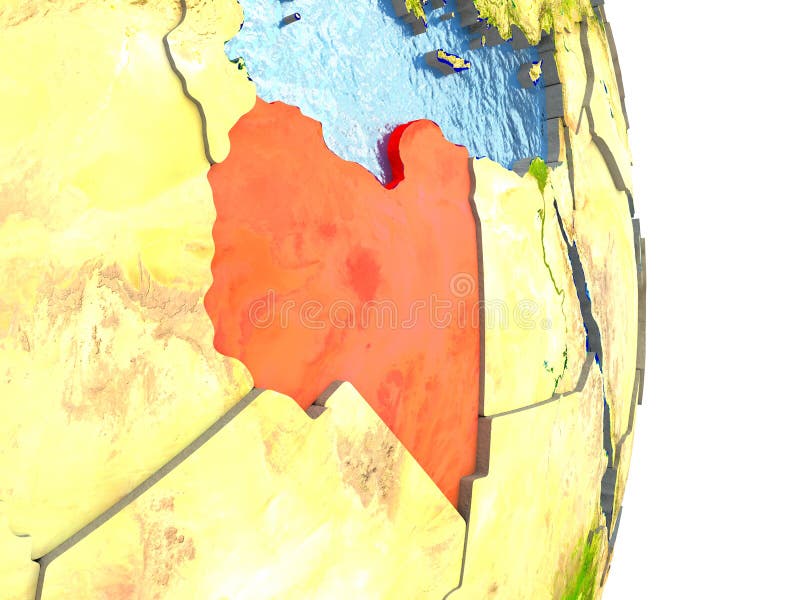 Libya in red on Earth stock illustration. Illustration of libyan - 84273096