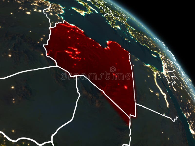 Libya in red at night stock illustration. Illustration of globe - 107011655