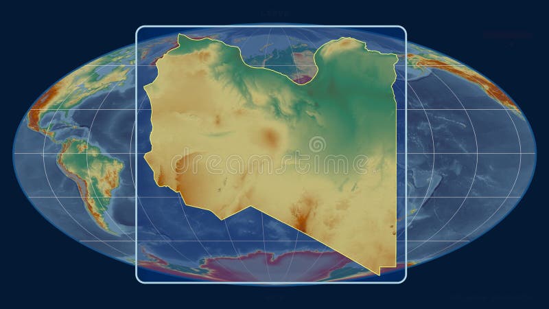 Libya - Relief. Mollweide, Centered Stock Illustration - Illustration ...