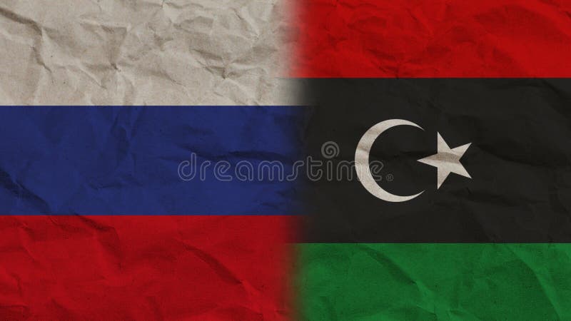 Libya and Russia Flags Together, Crumpled Paper Effect 3D Illustration ...