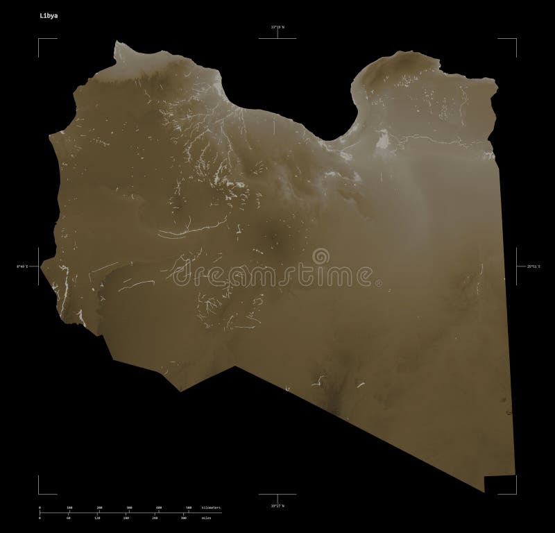 Libya Shape on Black. Sepia Stock Illustration - Illustration of earth ...