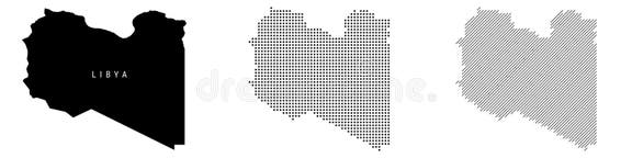 Libya Silhouette Map and Two Patterns of Dots and Slanted Lines. Flat ...
