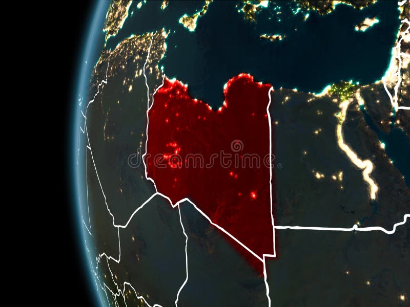 Libya from space at night stock illustration. Illustration of ...