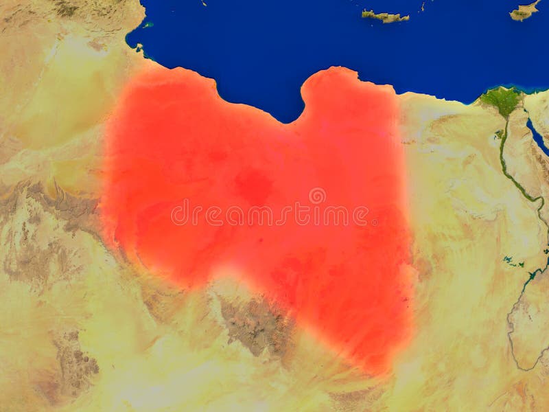 Libya from space in red stock illustration. Illustration of astronomy ...