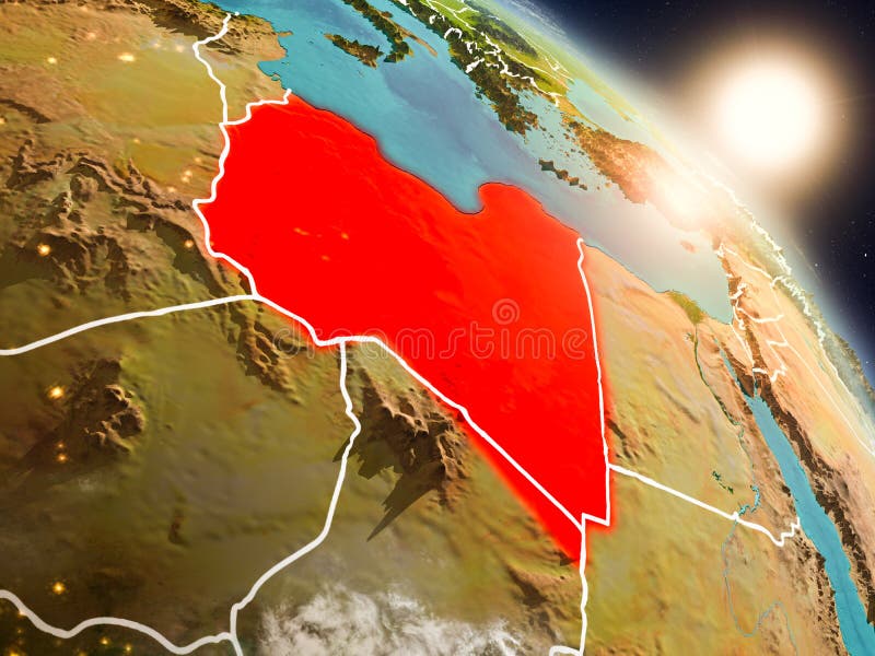 Libya from Space during Sunrise Stock Illustration - Illustration of ...