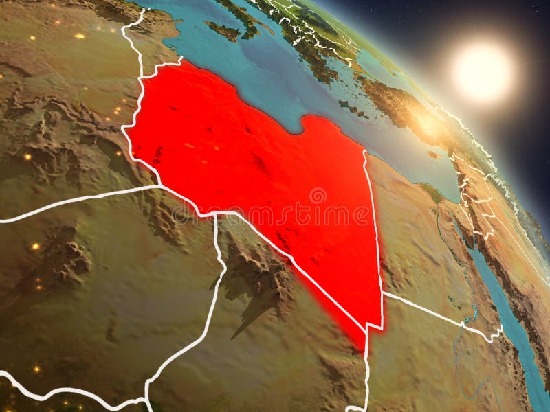 Libya from Space during Sunrise Stock Illustration - Illustration of ...