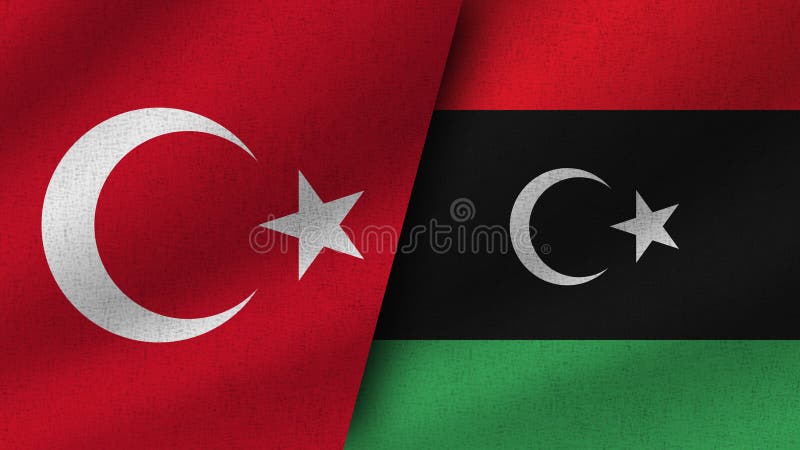 Libya and Turkey Realistic Two Flags Together Stock Illustration ...