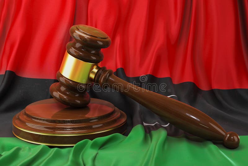 Libyan Law and Justice Concept. Wooden Gavel on Flag of Libya, 3D ...